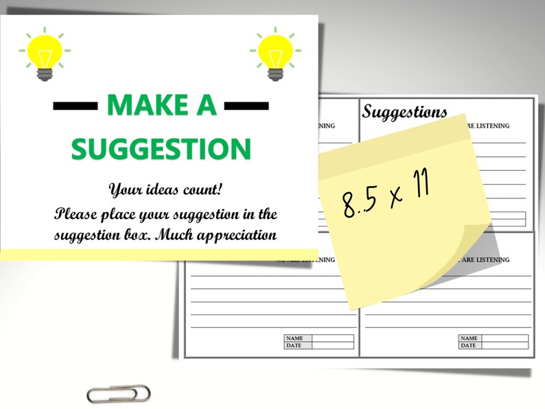 Employee Suggestion Box Sign and Cards: HR Template (digital Download ...