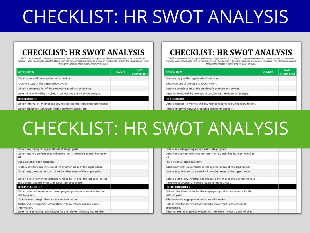 HR SWOT Analysis Checklist: Editable Word Template (digital Download ...