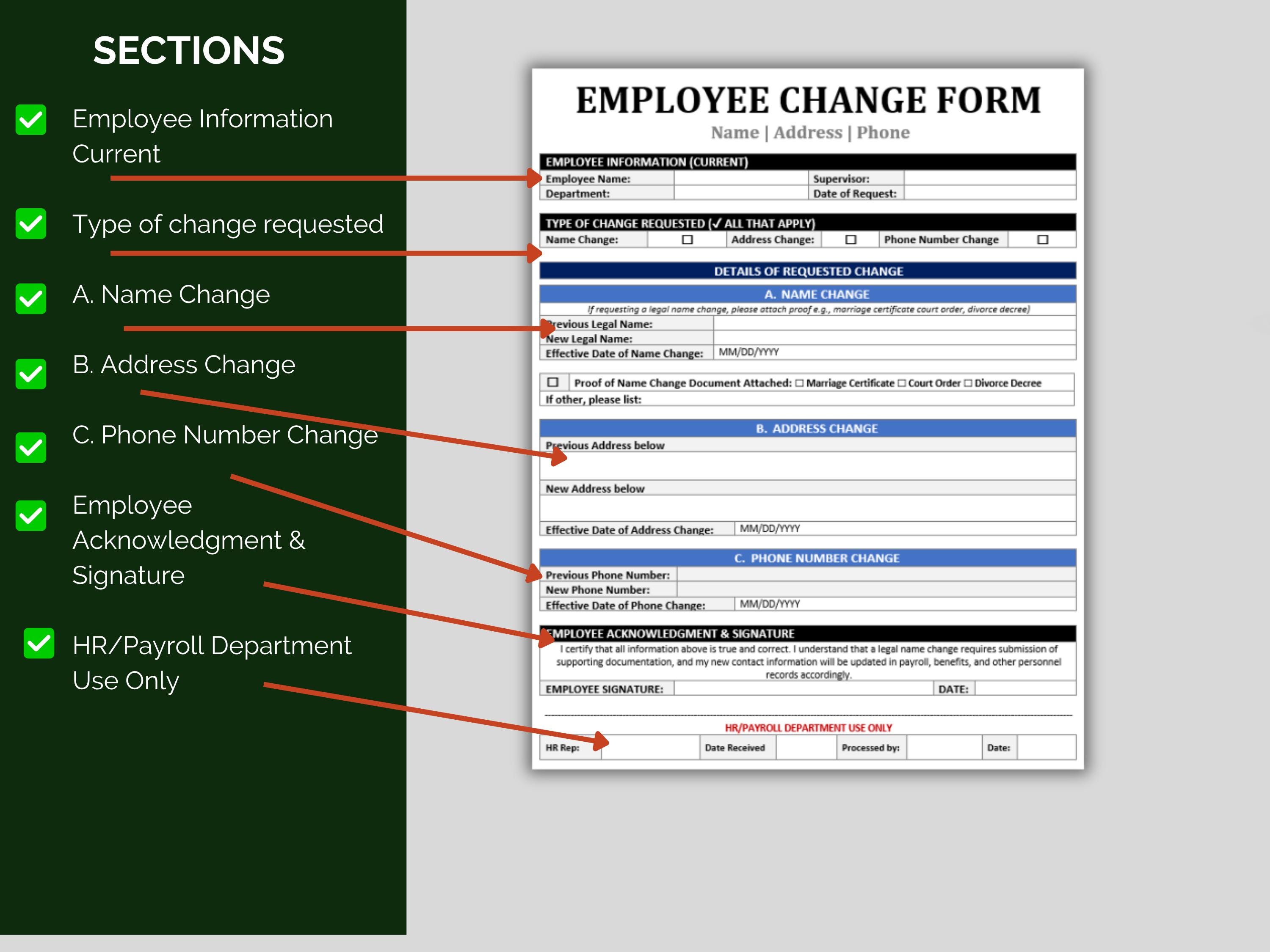 Employee Change Form: HR Template, Editable Word & Google Docs - Etsy