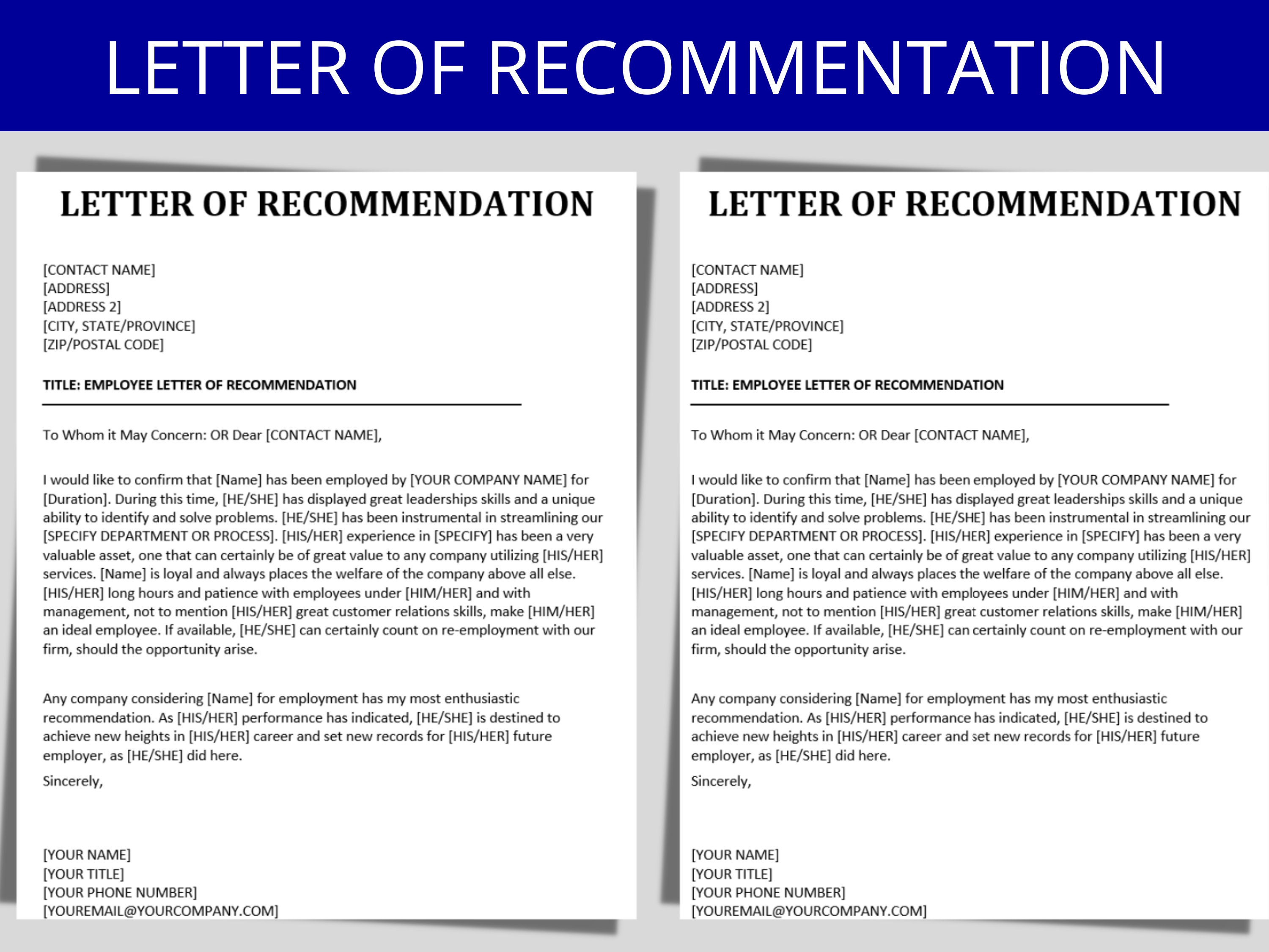 Editable HR Letter of Recommendation Template for Employment - Etsy