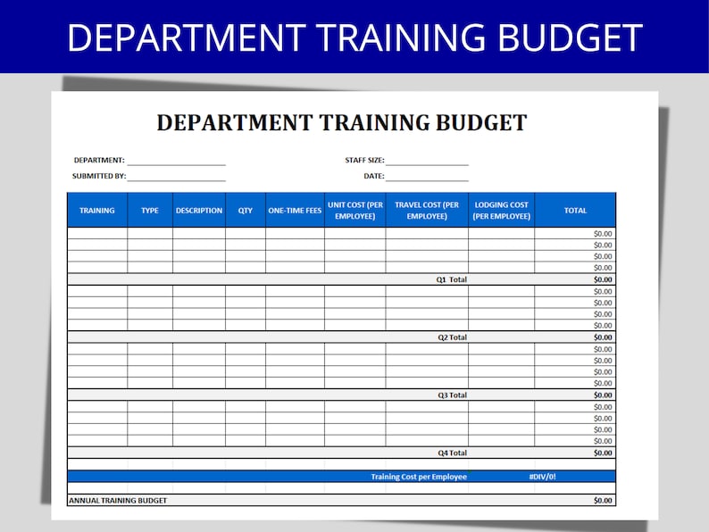 Departmental Training Budget Excel Spreadsheet: HR Template (digital ...
