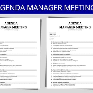 Manager Meeting Agenda Template: HR, Operations, KPI (editable Word ...