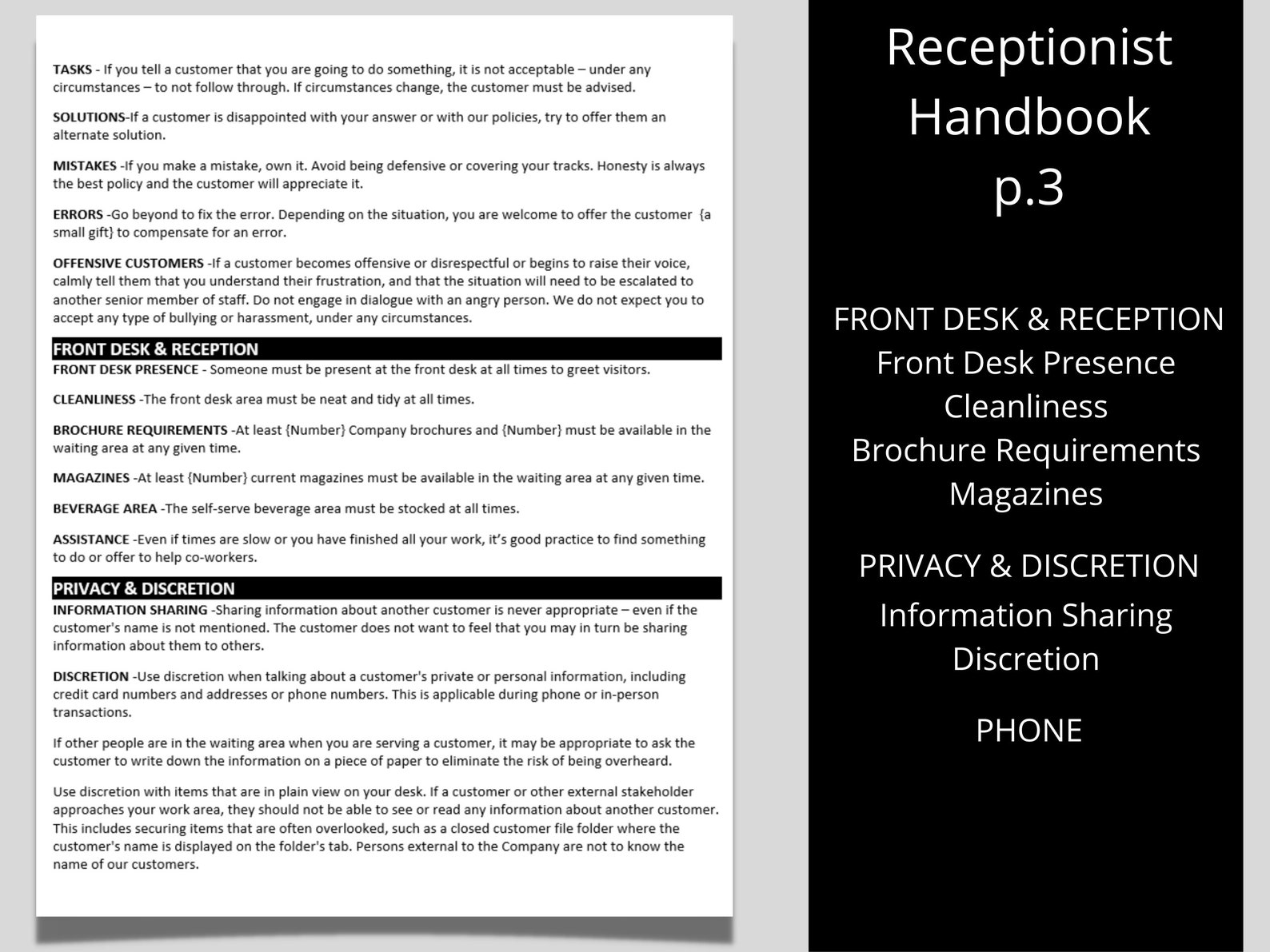 Receptionist Handbook Template Word Editable Template - Etsy
