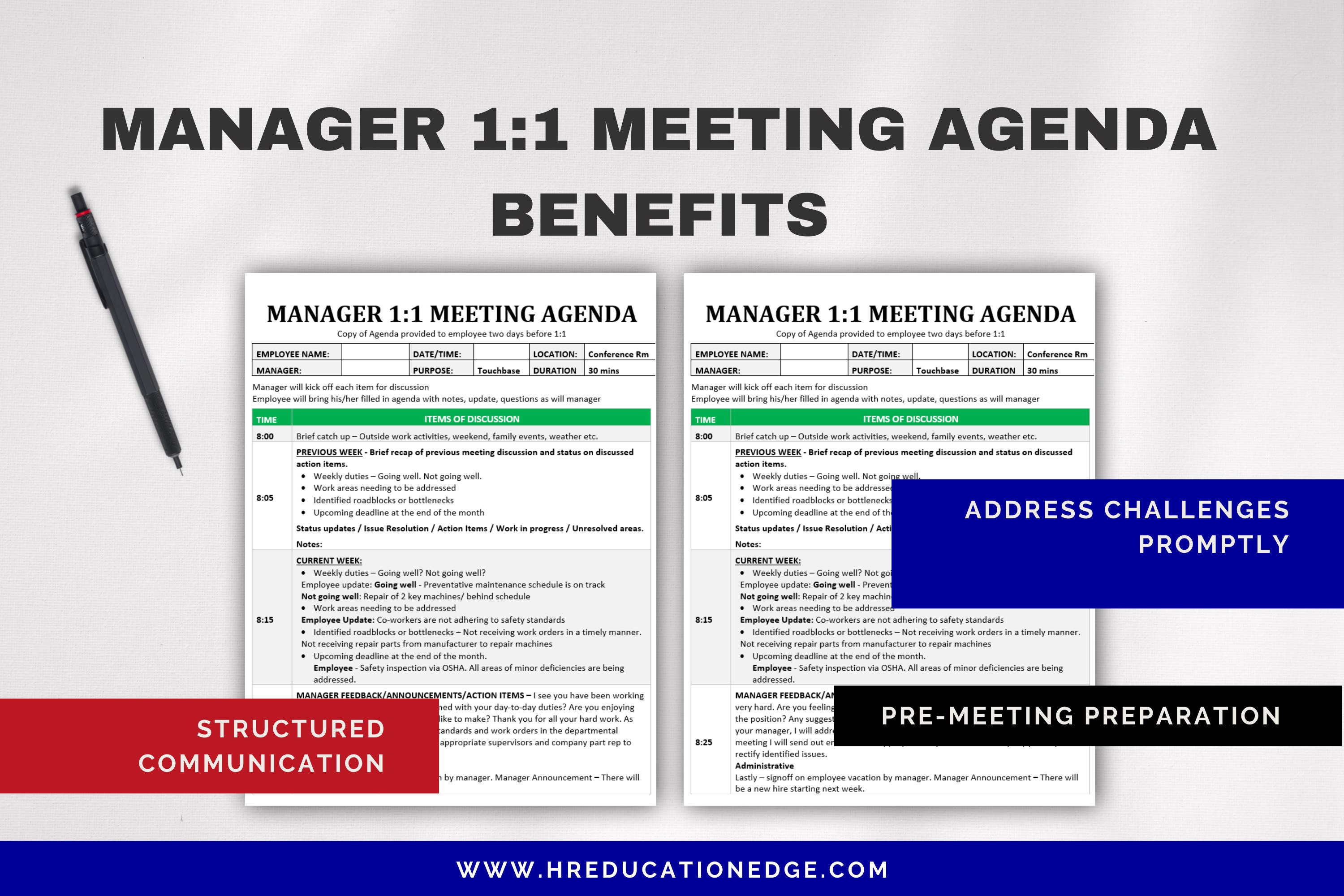Manager One-on-one Meeting Agenda Template: HR Forms, Human Resource ...