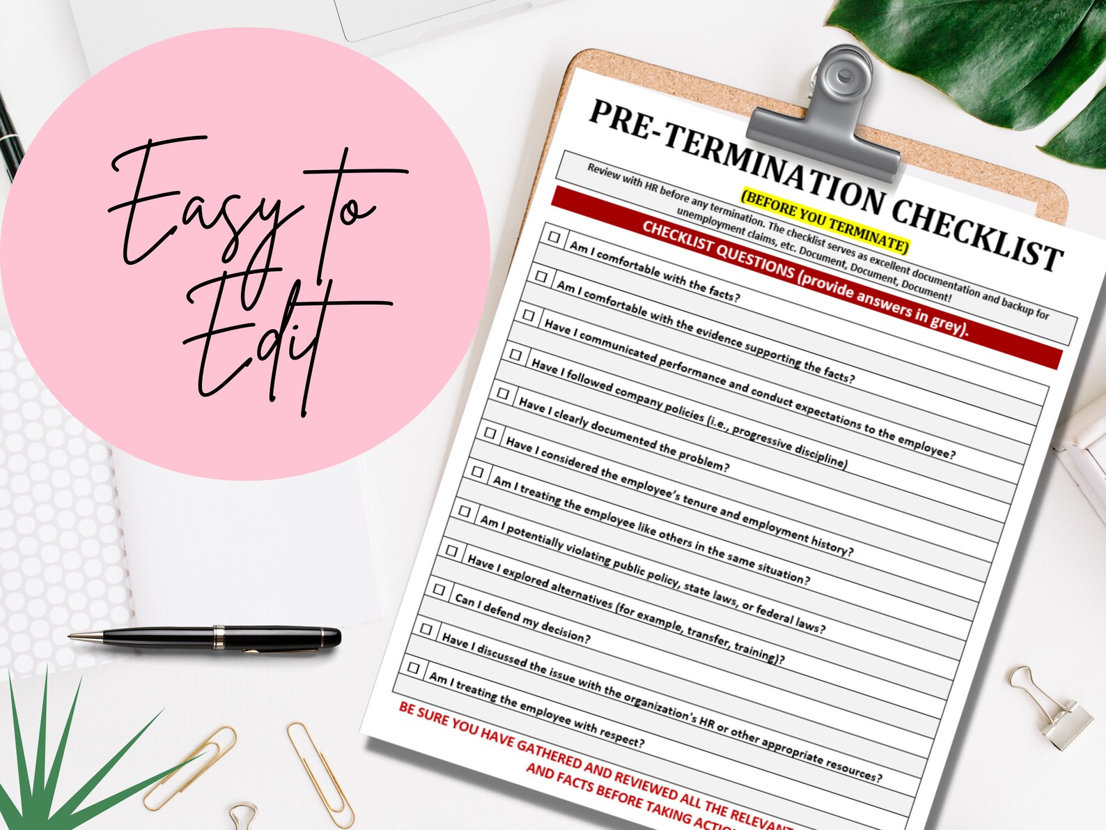 Manager's Pre-termination Review Checklist: Employee Exit Documentation ...