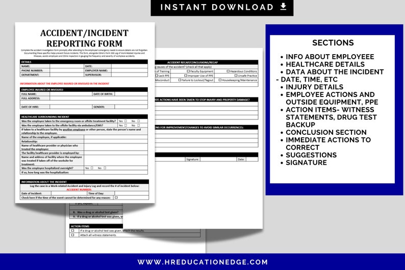 Employee Accident Incident Report Form: OSHA HR Compliance (digital ...
