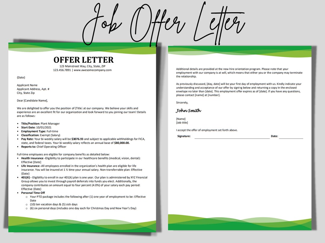 Job Offer Letter Template MS Editable Word Form Employment - Etsy