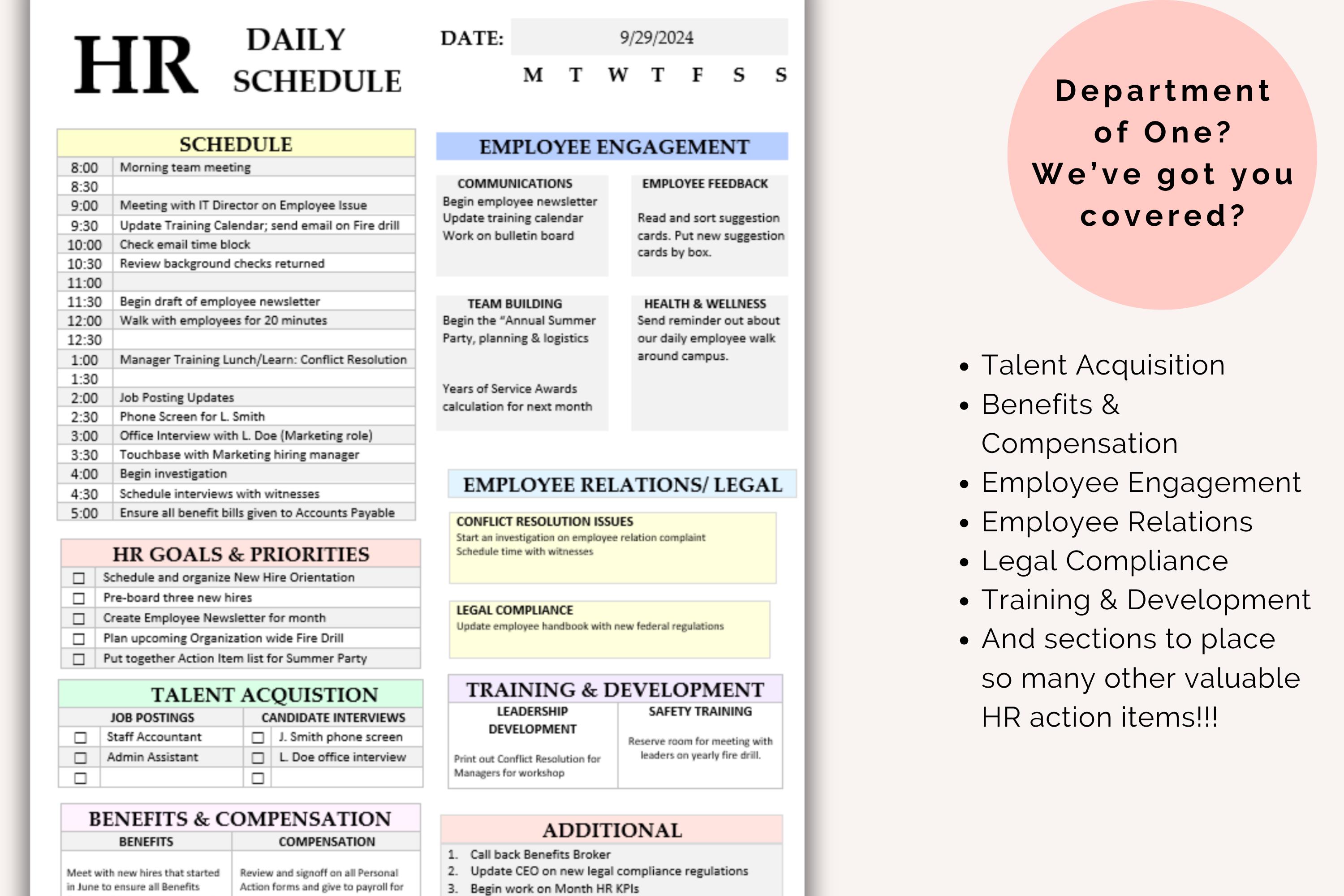 HR Daily Planner Template: Editable Employee Management Schedule ...