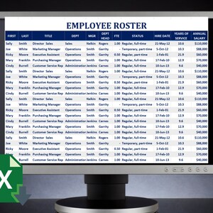 Employee Roster Excel Template: Comprehensive Staff List Tracker for HR ...
