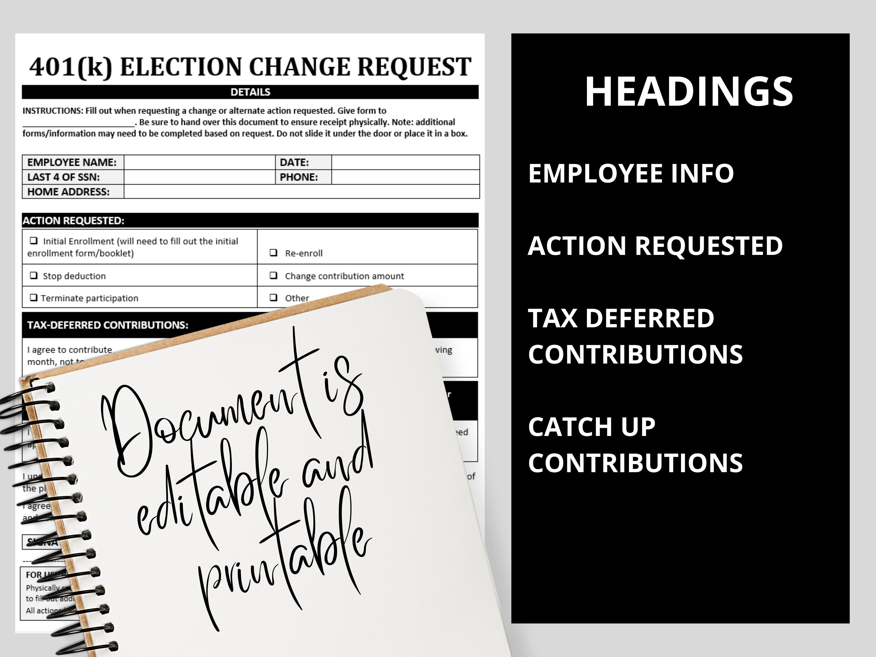 401k Election Change Request Form Employee Contribution Adjustment ...