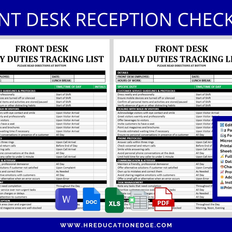 Front Desk Checklist - Etsy