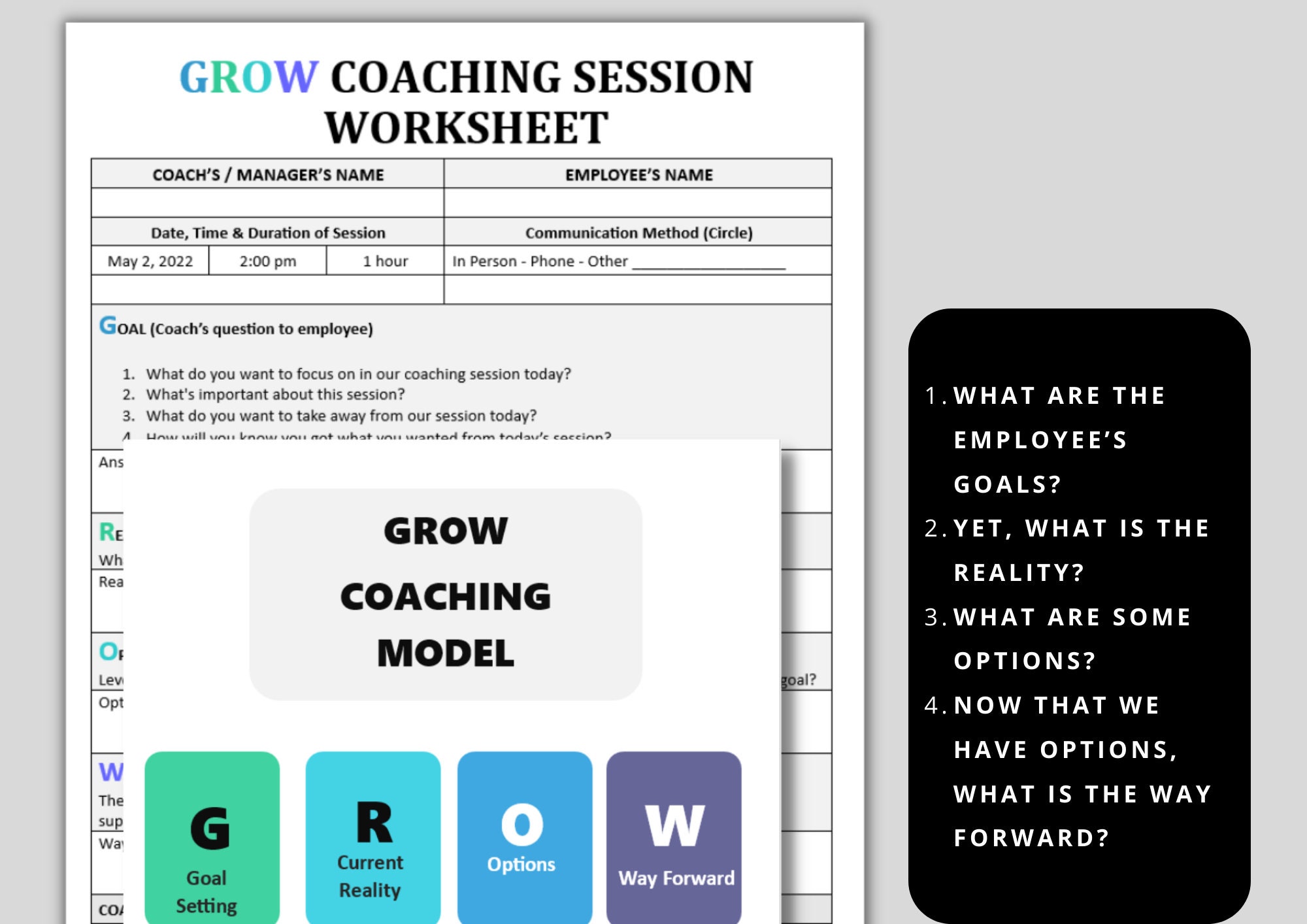 Employee Coaching Worksheet: GROW Model, HR Template (word, Excel ...