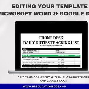 Front Desk Reception Checklist: Daily Duties Template (digital Download ...
