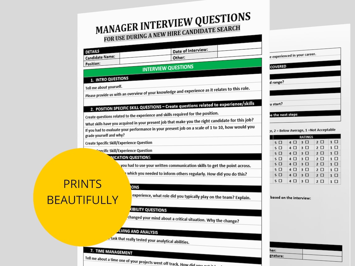 Manager Interview Questions Candidate Interviewing Questioning Behavioral Questions Editable ...