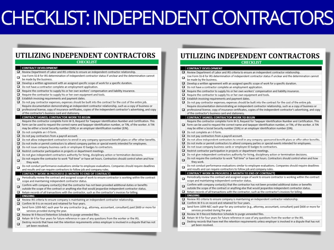 Independent Contractor Checklist Editable Document HR Template Human ...