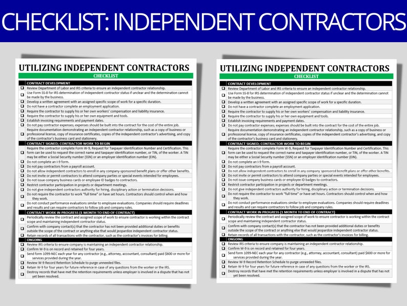 Independent Contractor Checklist Editable Document HR Template Human ...