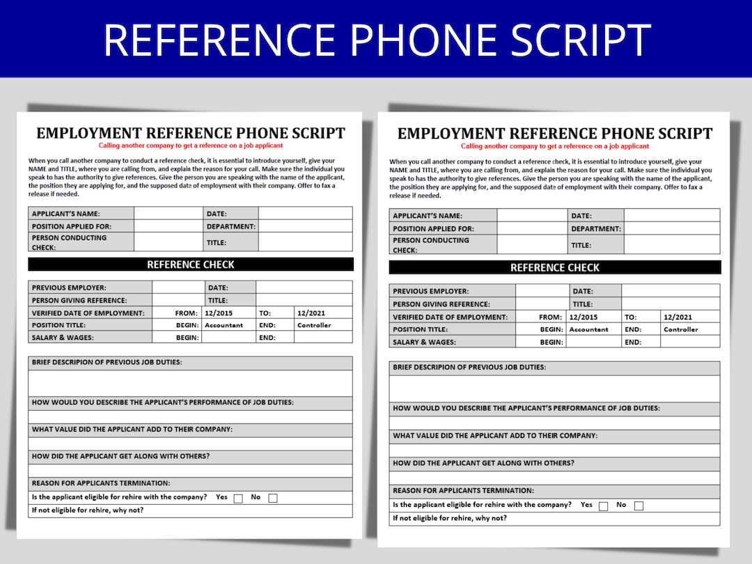 Employment Reference Phone Script | HR Templates | Editable & Printable ...