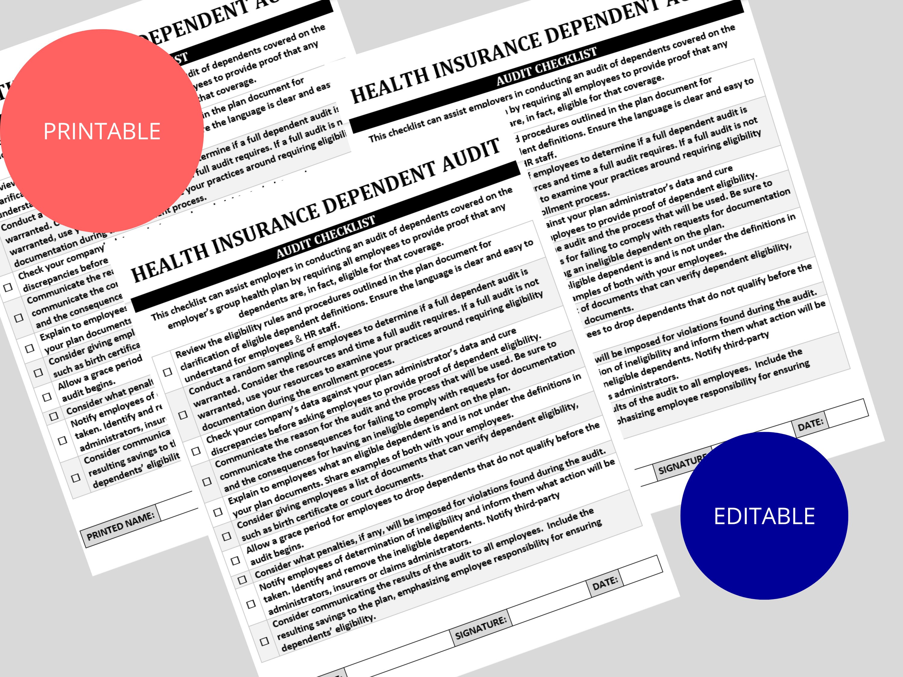 Health Insurance Dependent Audit Checklist: HR Template (digital ...