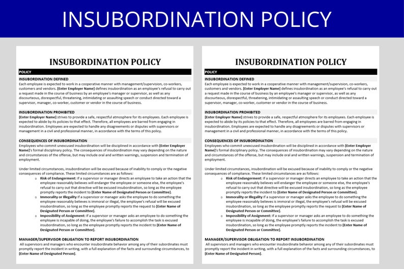 Insubordination Policy | Employee Policy | HR Template | Code of ...