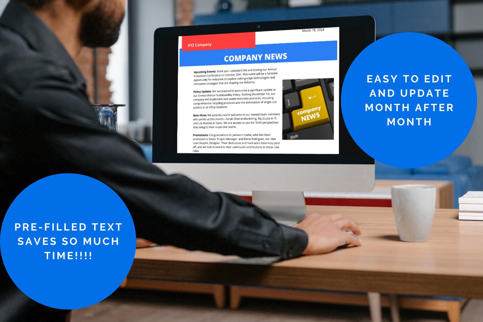 Editable Company Newsletter Template: Employee News in Canva Template ...