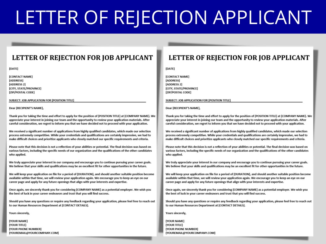 Letter of Rejection to Applicant: Applicant Email, Editable HR Template ...