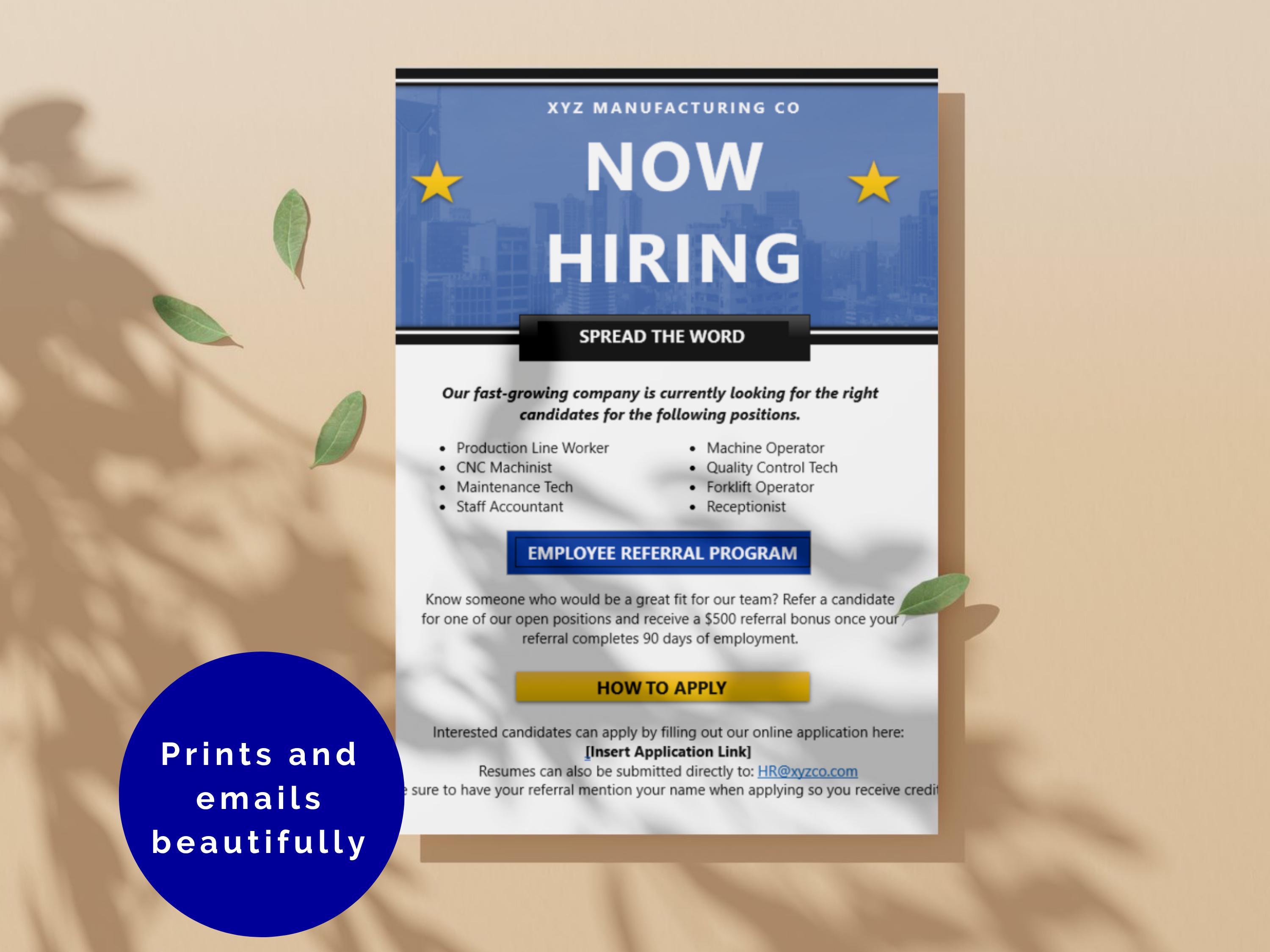 Recruiting Flyer Template: Editable HR Hiring Flyer (digital Download ...