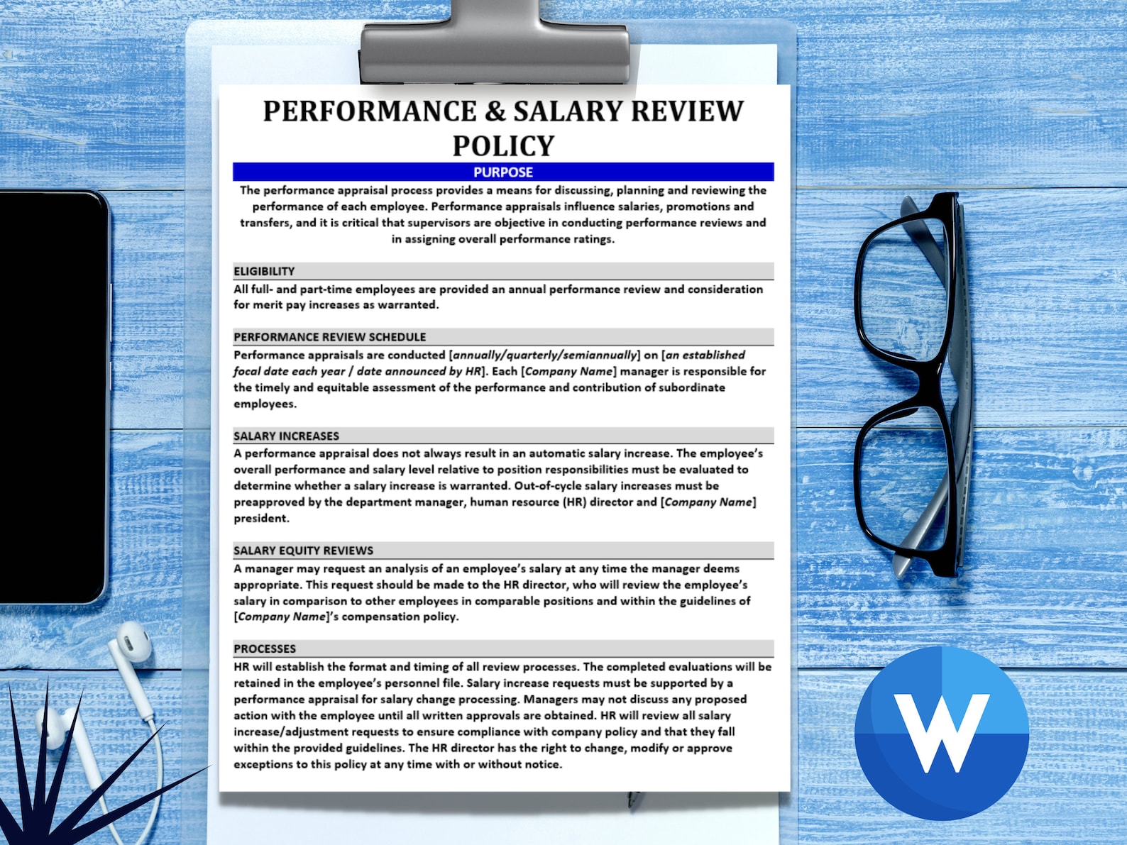 HR Salary & Performance Review Policy Editable MS Word Policy Template ...