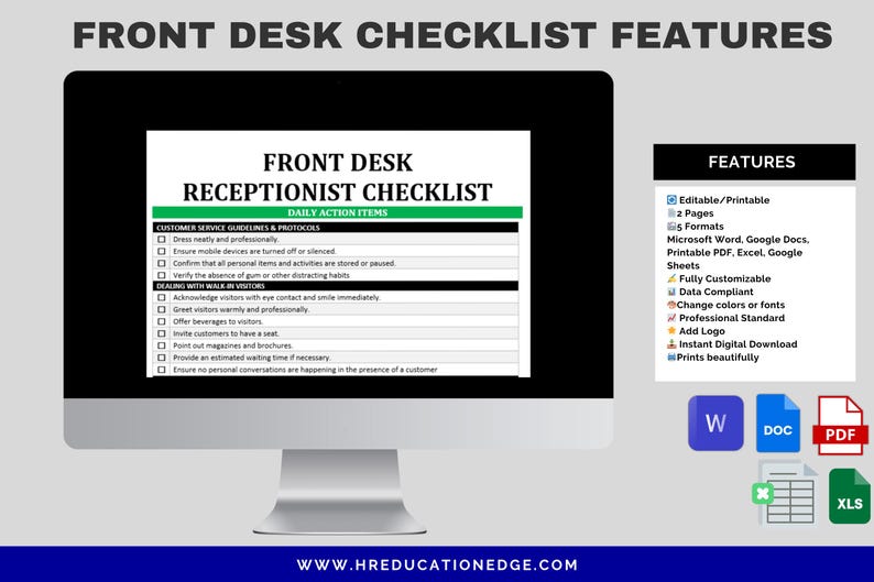 Receptionist Training Checklist: Front Desk Customer Service (word ...