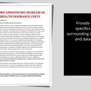 Memo: Announcing Health Insurance Cost Increase | HR Communication ...