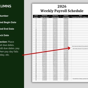2026 Weekly Payroll Calendar| HR Template: Editable Pay Schedule ...