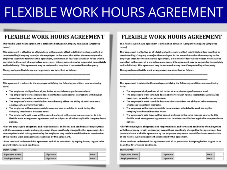 Comprehensive Flexible Work Hours Agreement: Customizable - Etsy