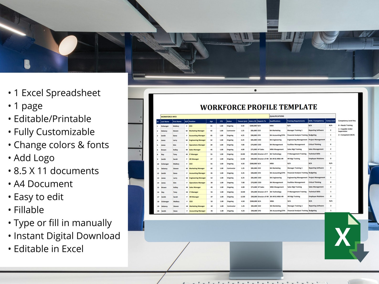 Workforce Profile Template: Excel HR Spreadsheet for Talent Gap ...