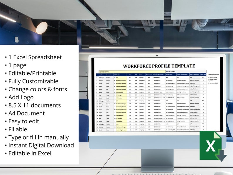 Workforce Profile Template: Excel HR Spreadsheet for Talent Gap ...