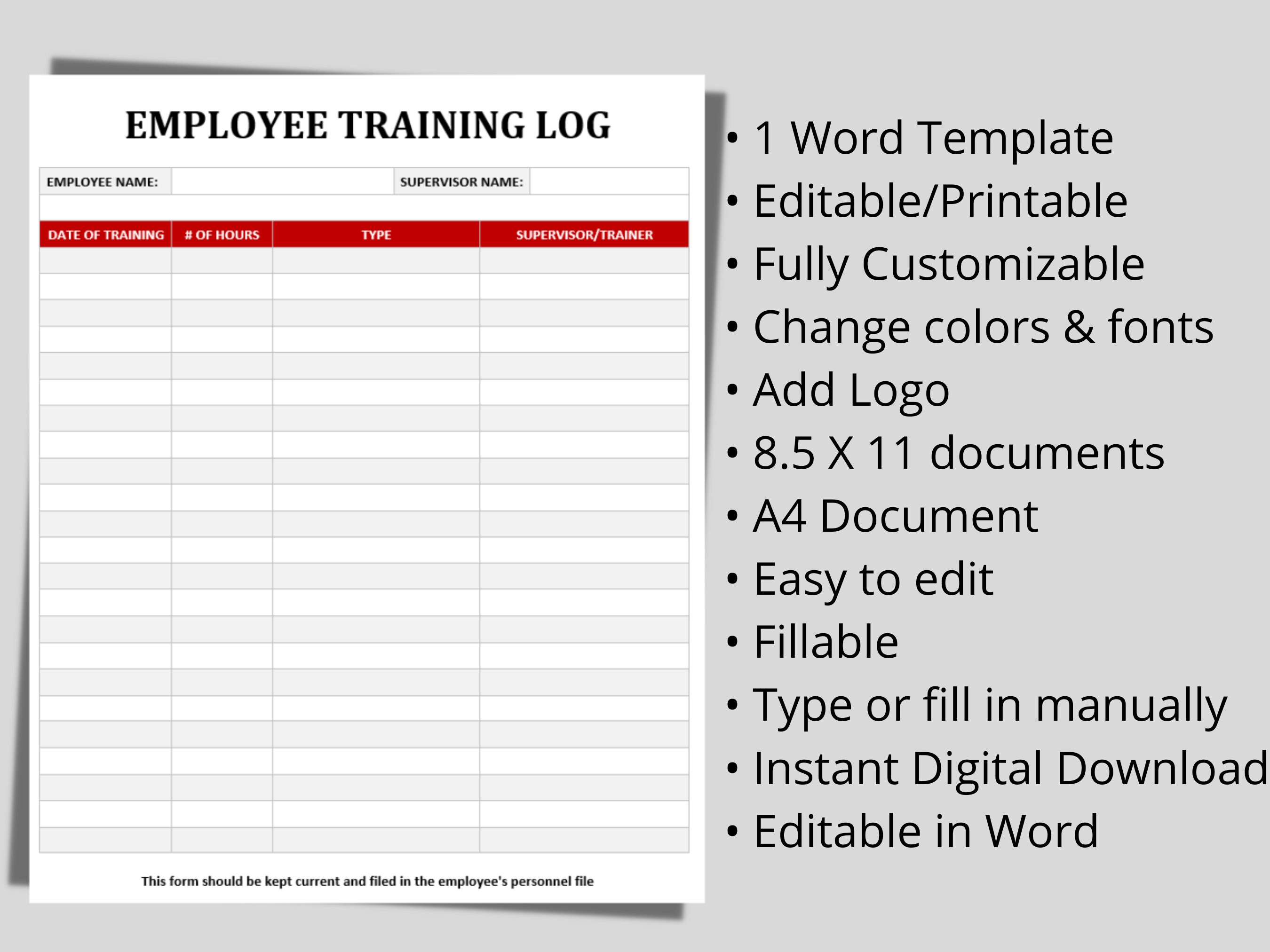 Employee Training Log: HR Template (digital Download) - Etsy