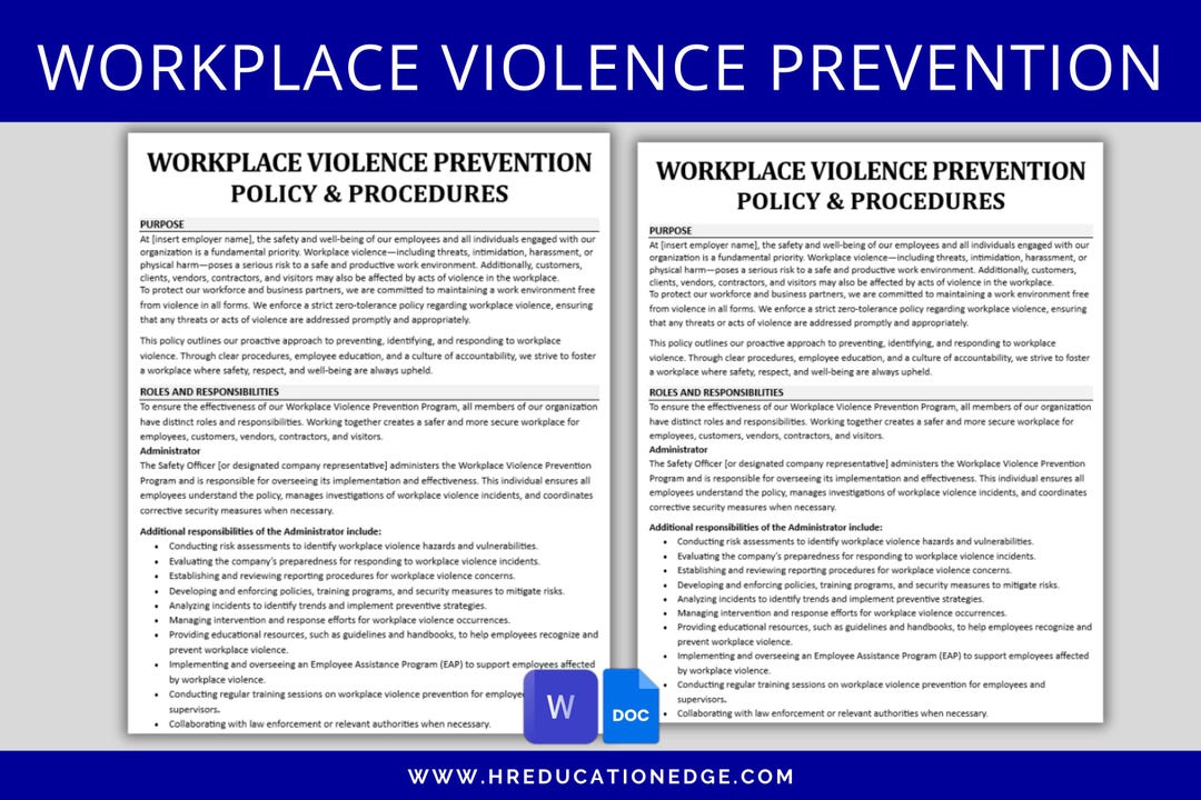 Workplace Violence Prevention Policy Template | HR Employee Safety ...