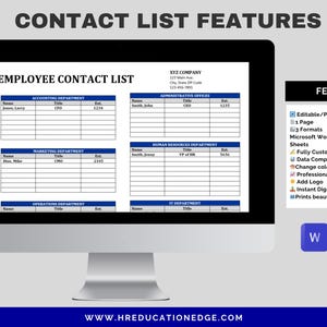 Employee Contact List Template: Staff Phone Directory (digital Download ...