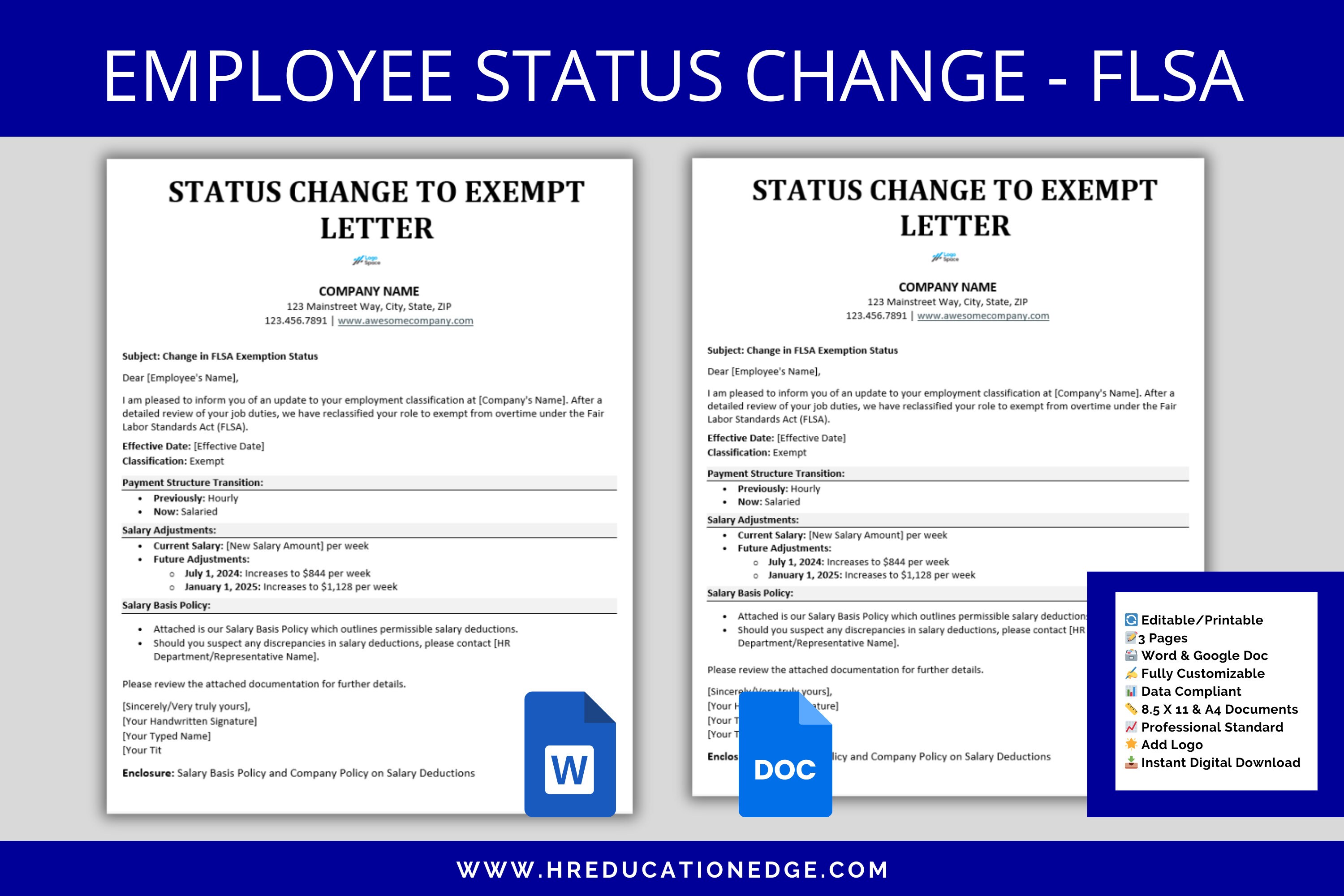 Exempt Status Change Letter: FLSA Compliance & Salaried Employee Update ...