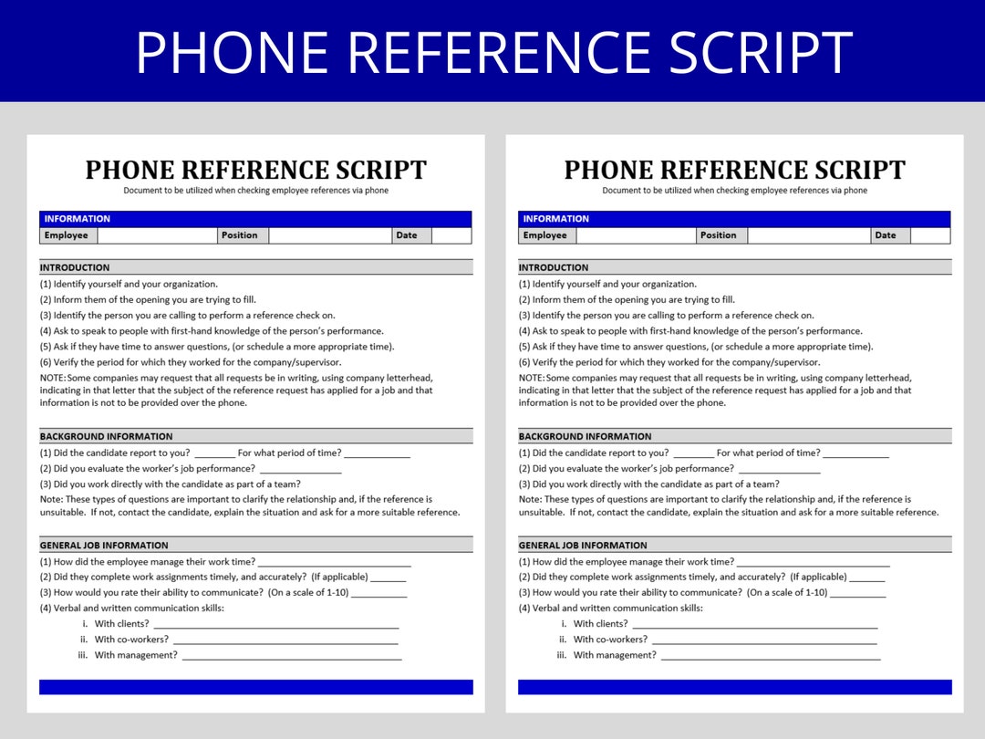 Employee Reference Phone Script - HR Template for Job Recommendations - Digital Download - Etsy
