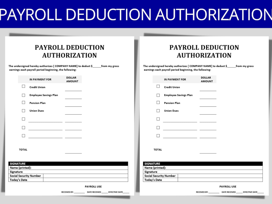 Payroll Deduction Authorization Form | Editable MS Word Template - Etsy