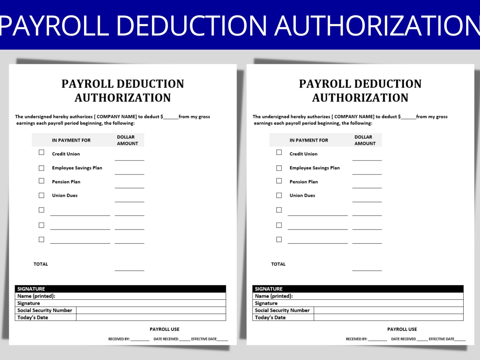 Payroll Deduction Authorization Form Editable MS Word Template - Etsy