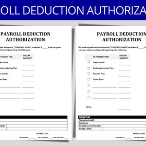 Payroll Deduction Authorization Form | Editable MS Word Template - Etsy