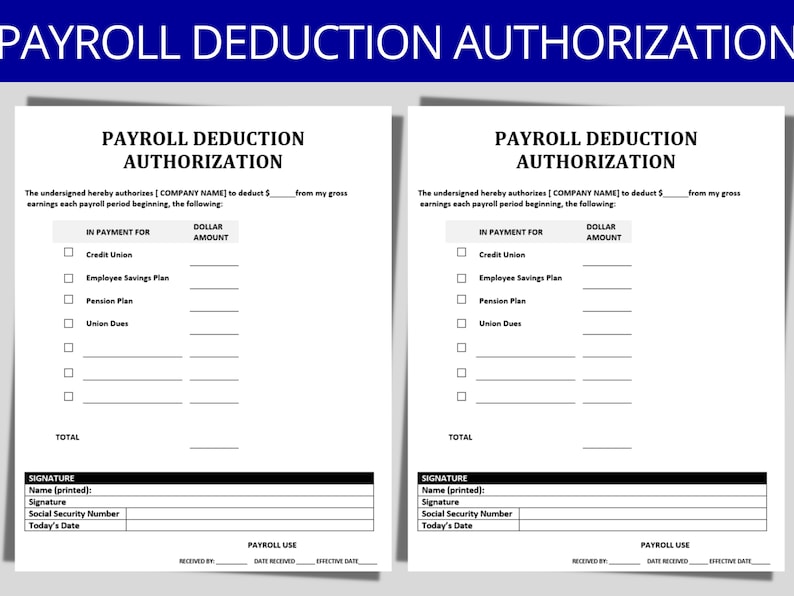 Payroll Deduction Authorization Form Editable MS Word Template - Etsy