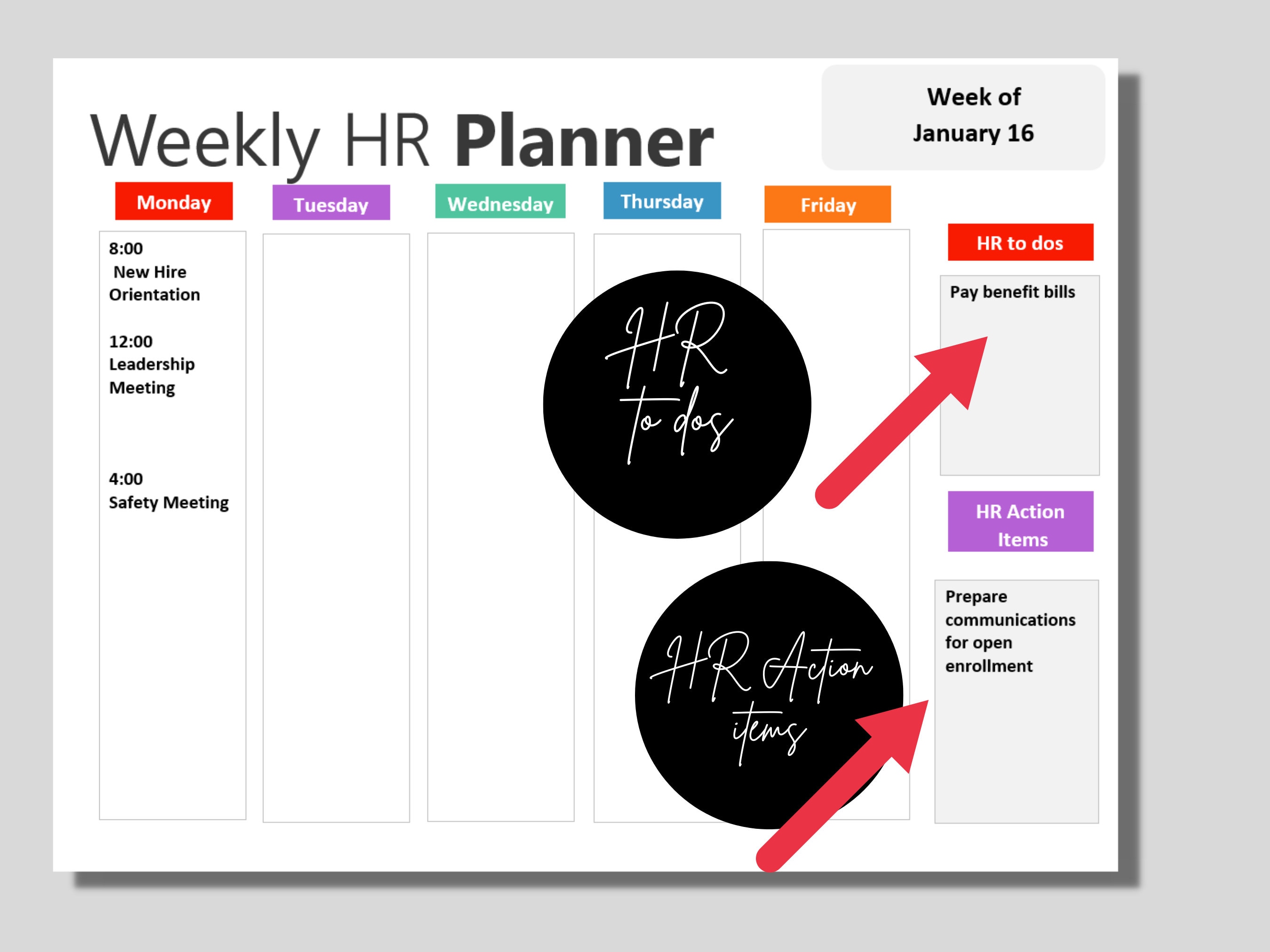 Simple HR Weekly Planner: Editable & Colorful Word Calendar Employee ...