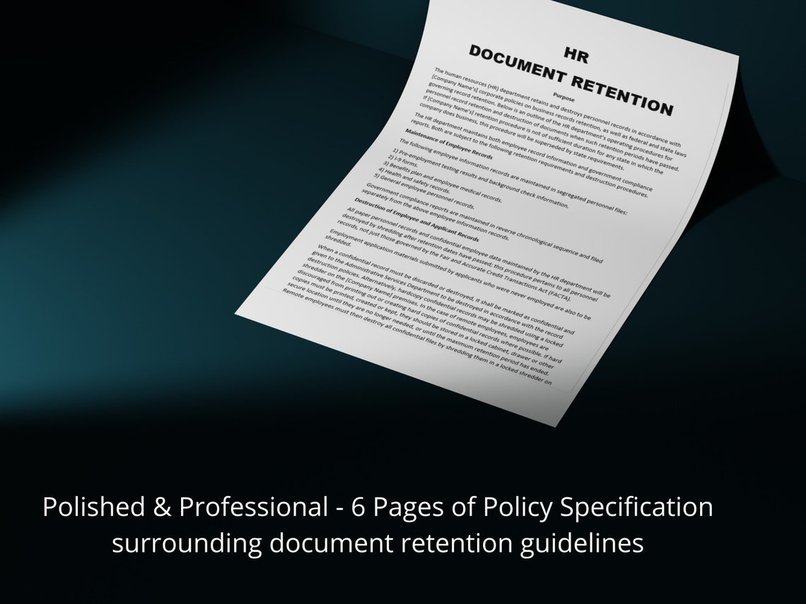 Employee Document Retention Policy: Guidelines for HR Record - Etsy