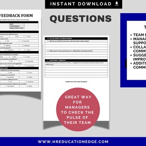 Team Feedback Survey Template: Editable HR Form (printable PDF) - Etsy