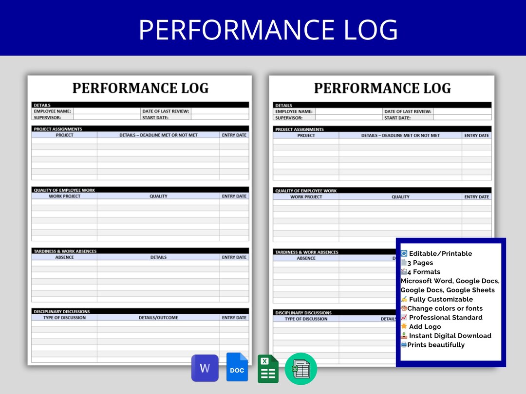 Employee Performance Tracker Log for Managers | Performance Tracking ...