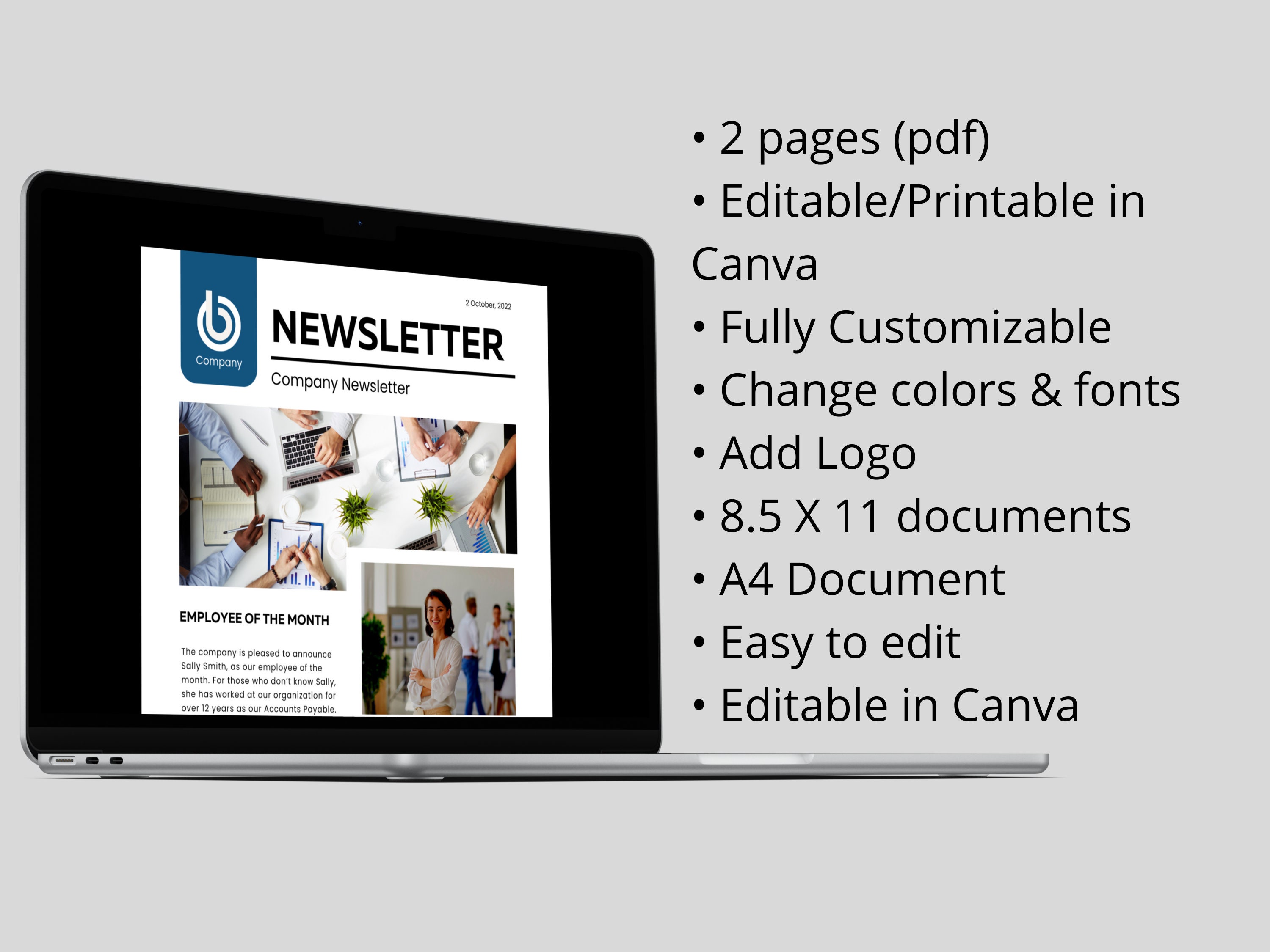 Editable Company Newsletter Template: Employee Recognition (canva) - Etsy