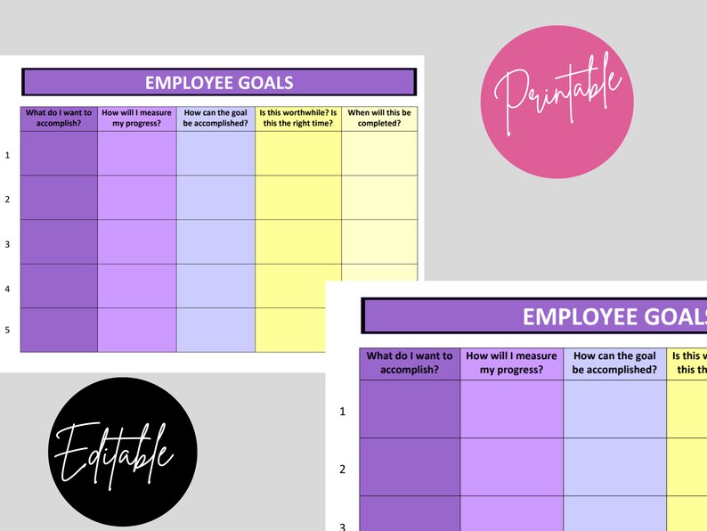 Employee Goals Template Editable Word Form SMART - Etsy Employee Goals Template Editable Word Form SMART - Etsy