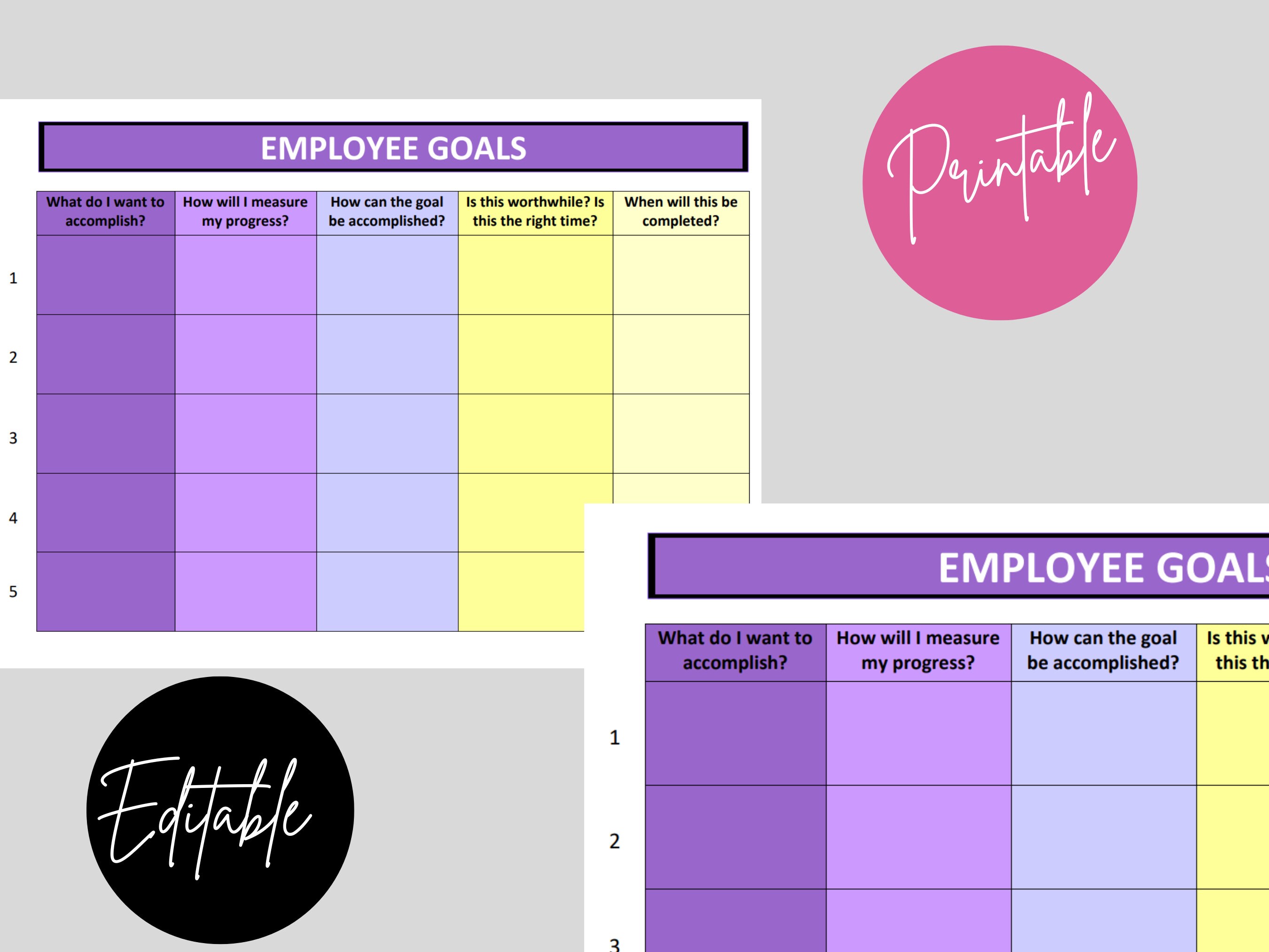 Employee Goals Template: SMART HR Form (editable Word) - Etsy