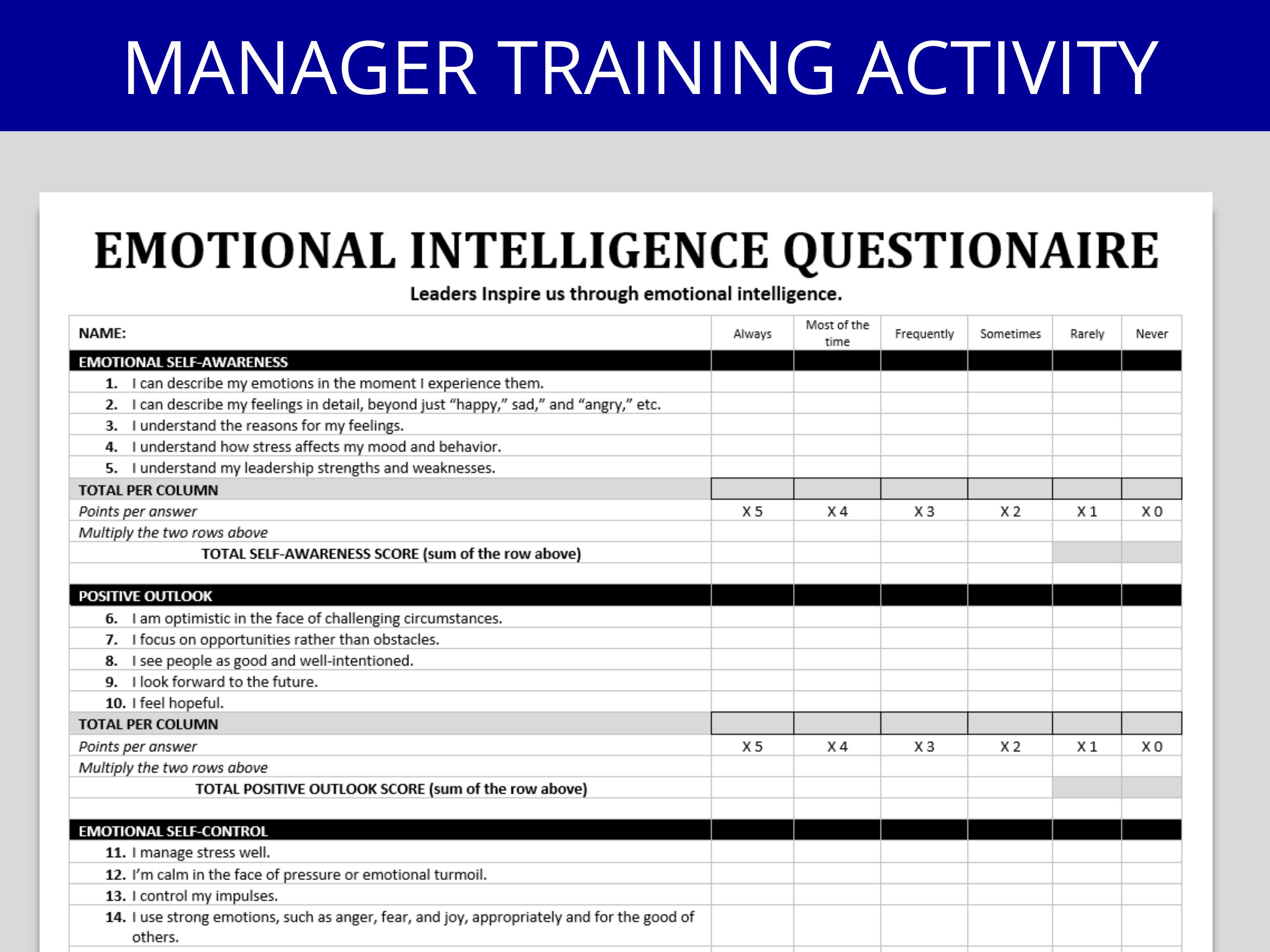 Manager Training Activity HR Questionnaire Emotional Intelligence ...